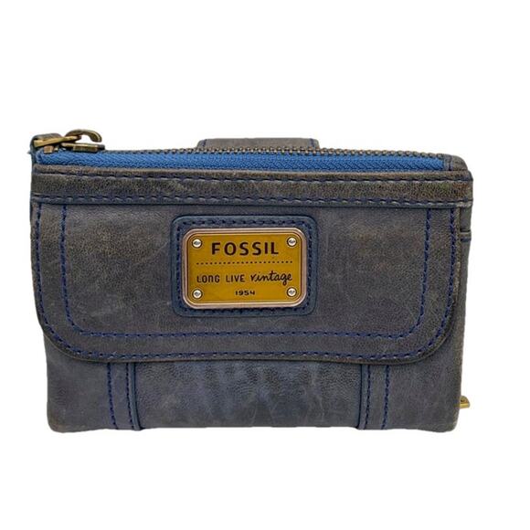 Fossil | Bags | Vintage Fossil Gray Blue Wallet | Poshmark